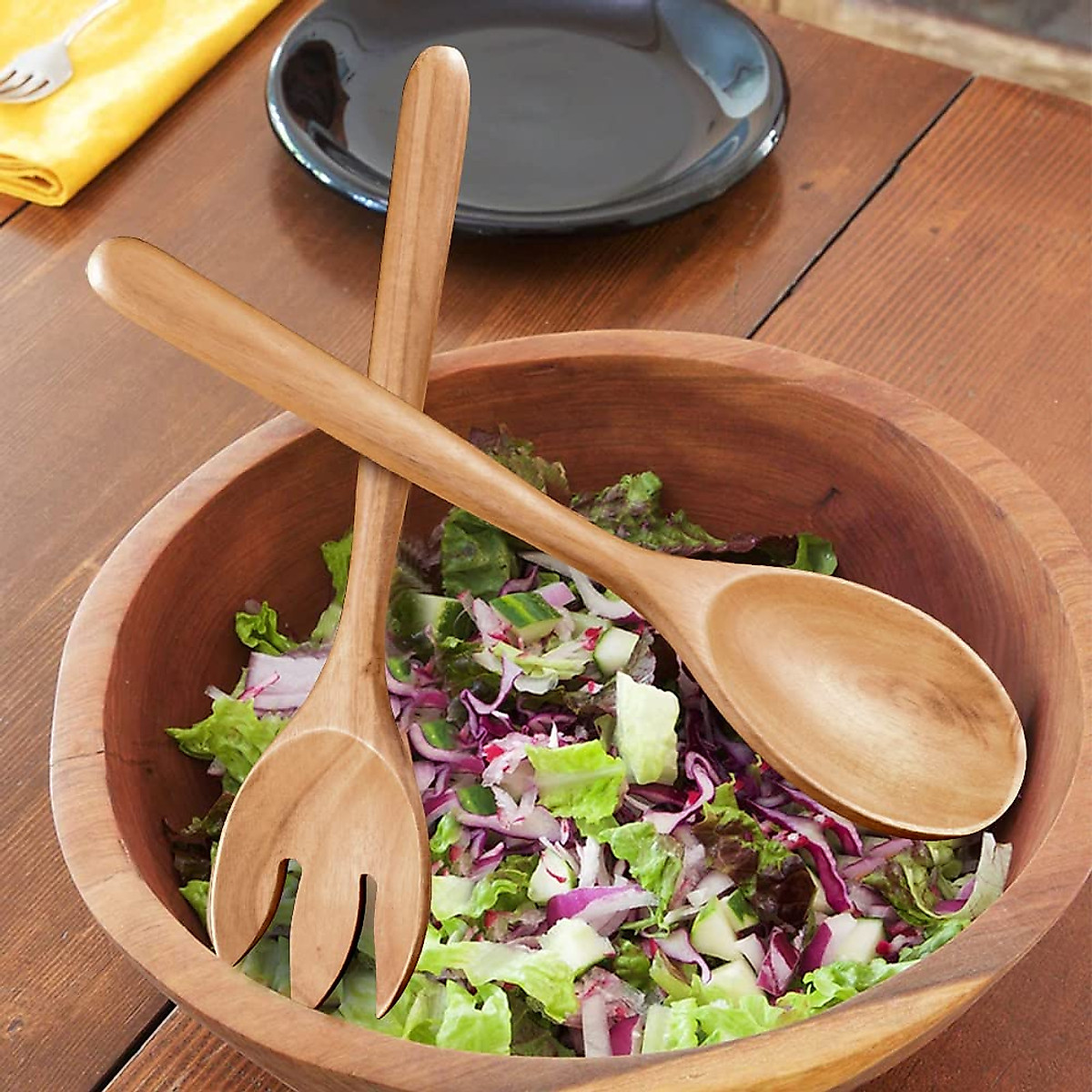 Wooden Salad Server Set, Acacia Wooden Salad Spoons & Fork Claw Set of 2, Salad Tongs Food Mixing Serving Tool, Salad Serving Tosser Utensils, Kitchen Cooking Stirring Utensils