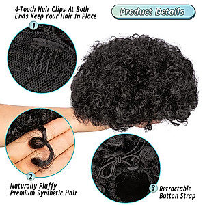 ISWEET Afro Puff Drawstring Ponytail, Black Curly Afro Bun Extensions Synthetic hair, Short Afro Hairpieces Updo hair for Black Women (Natural Black 1B)