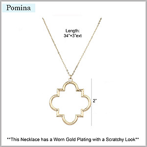 POMINA Gold Fashion Long Chain Necklace Quatrefoil Necklace Two-Tone Clover Pendant Necklace Geometric Pendant Sweater Long Necklace for Women (Worn Gold)