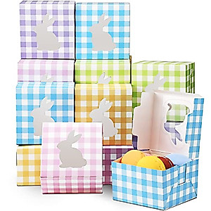 24 Pcs Easter Treat Boxes 5 Candy Colors Cardboard Box with Rabbit Bunny Shape Window Colorful Paper Easter Candy Box Easter Containers Cardboard Easter Cookie Basket Spring Easter Gift Boxes (Plaid)