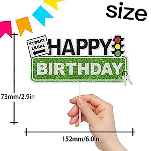 Green Glitter Traffic Light Happy Birthday Cake Topper Black Transportation Theme Decor Supplies Boy Girl Baby Shower Birthday Party Decorations