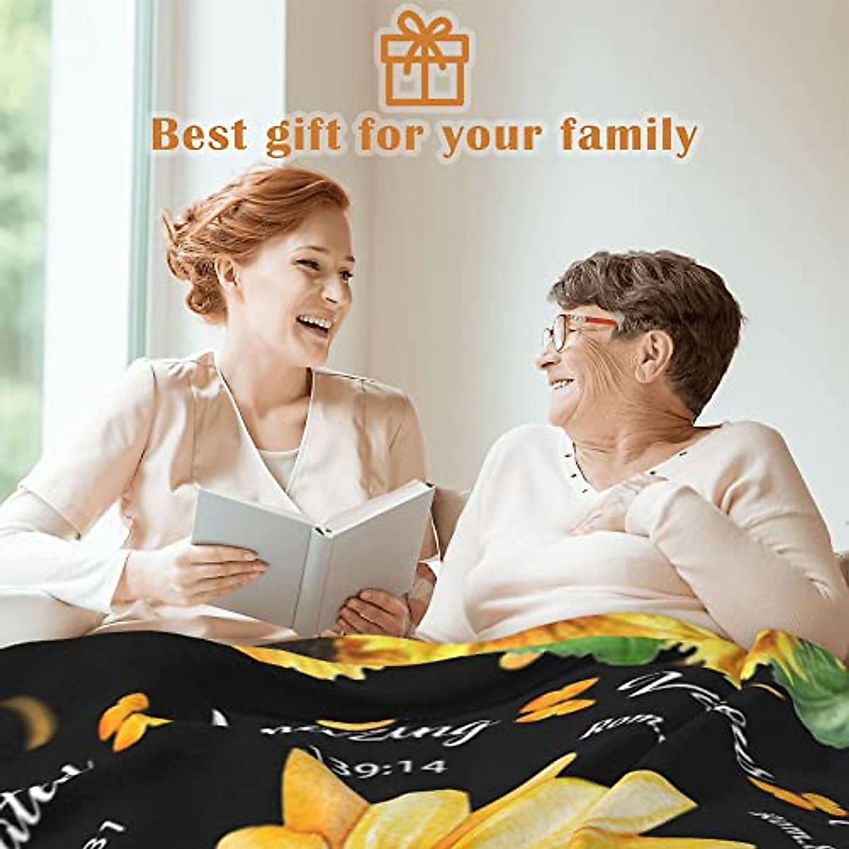 Healing Throw Blanket with Inspirational Thoughts, Sunflower Blanket for Women, Cozy Soft Inspirational Throw Blanket, Warm Fleece Blanket Gifts for Birthday Christmas Thanksgiving 50x60 Inches