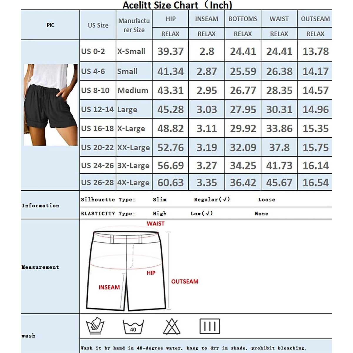 Acelitt Women Ladies Summer Casual Loose Comfy Drawstring Elastic Waist Pocketed Shorts Pants Black Large