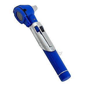 Cynamed Otoscope Set - Fiber Optic Double Handle Multi-Function Ear Scope for Ear & Eye Examination - Includes Hard Case (Blue)