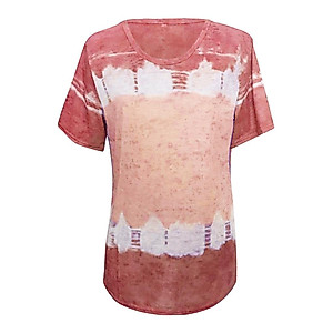 Aniywn Plus Size T-Shirt,Women Summer Casual O-Neck Short Sleeve Printing Patchwork Tunic Tops Basic Shirts Wine