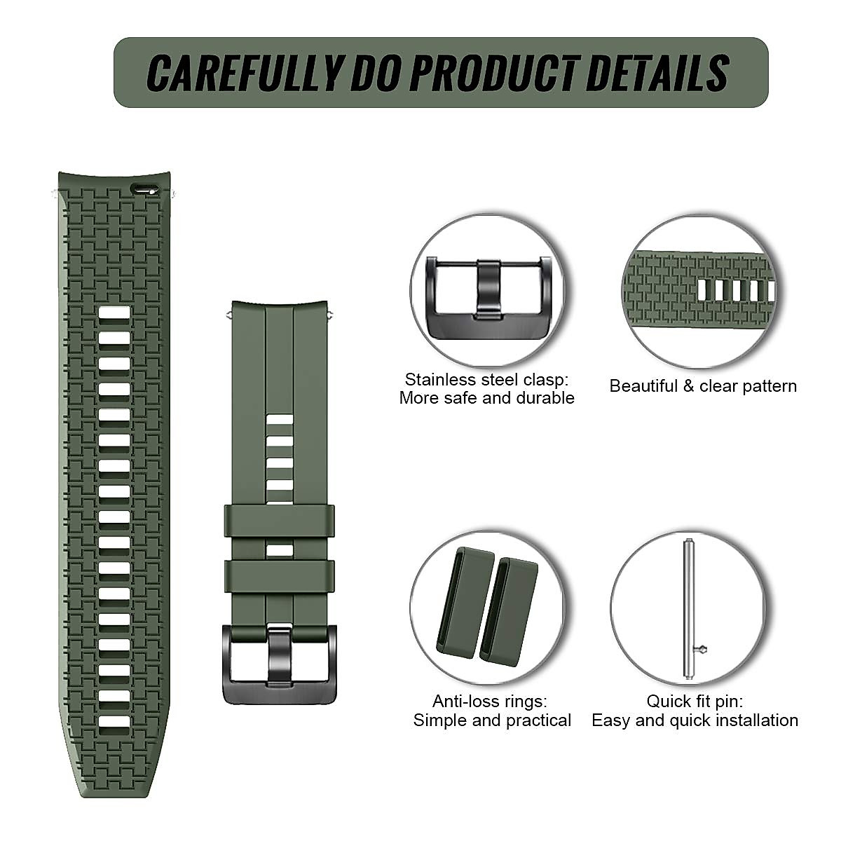 NotoCity for Samsung Galaxy Watch 46mm/ Galaxy Watch 3 45mm/ Huawei GT/Huawei GT 2(46mm) Watch Band, 22mm Silicone Straps Watch Band Accessory (army green)