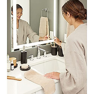 iDesign Ceramic Earth Collection Toothbrush Holder with Paulownia Wood Divider, One Size, Matte Black/Natural