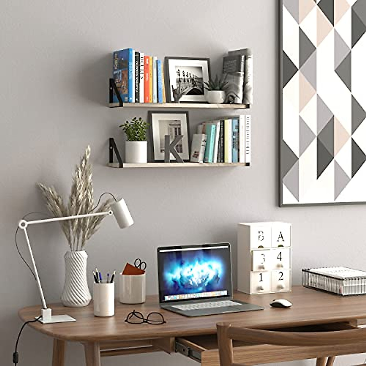 Wallniture Ponza Wood Floating Shelves for Wall Organization and Storage, 24"x4.5" Natural Bathroom Shelves Wall Mounted Set of 2