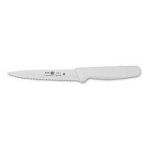 Icel Cutlery 5 1/2-inch Stiff Wide Blade Boning Knife, Extra Wide Serrated Blade, White Handle.