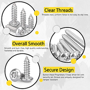 Hilitchi 210 Pcs #10 Stainless Steel Button Head Torx Sheet Metal Screws Silver Security Anti-Theft Tamper Proof Screws Assortment Kit with Screwdriver Bit T25 (#10 x 1/2" ~ #10 x 1-1/2")