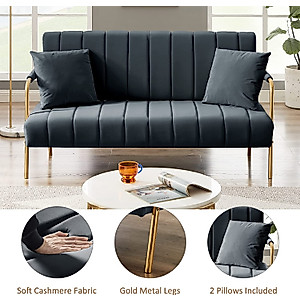Majnesvon 61" Modern Loveseat Sofa Couch,Cashmere Fabric Small Love Seat w/2 Pillows and Metal Legs,2-Seater Upholstered Mini Sofa Couches for Small Space,Living Room Bedroom Apartments (Dark Grey)