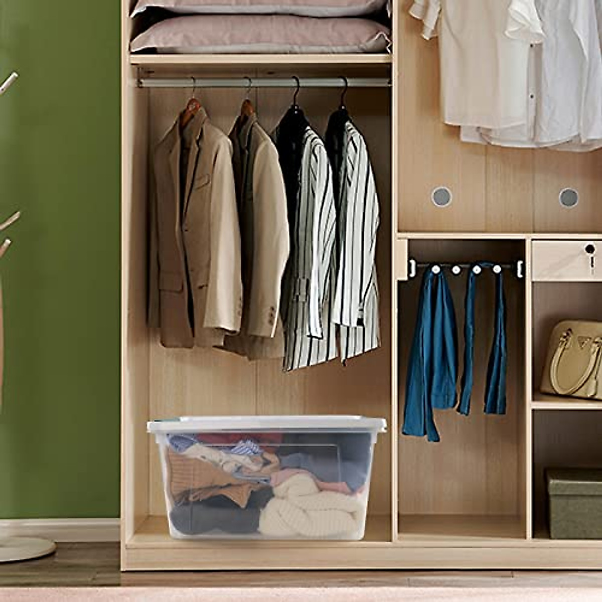 Ortodayes 6-pack 35 Liter Clear Storage Boxes, Plastic Latching Box Bins with Lids