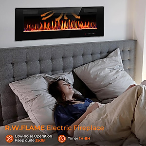 R.W.FLAME 36" Recessed and Wall Mounted Electric Fireplace, 5100BTU Thin Electric Fireplace Heater with Low Noise, Fit for 2 x 4 and 2 x 6 Stud, Remote Control, Adjustable Flame Color and Brightness.