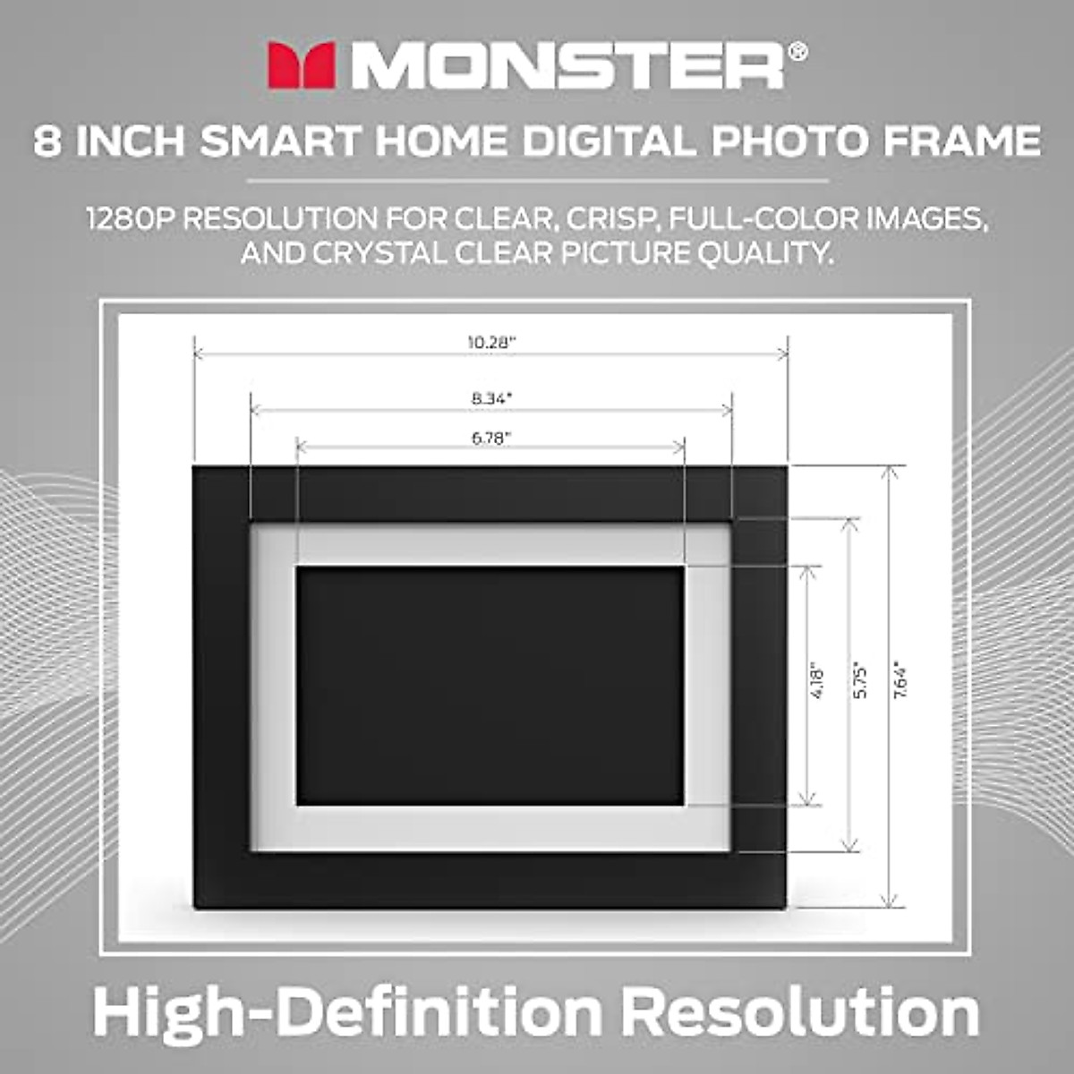 Monster Smart Home 16 GB Digital Photo Frame, High Definition 1280p Smart Picture Frame- 8 inch
