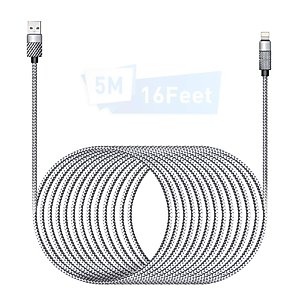[MFi Certified] iPhone Charger 16FT/5M Lightning Cable Extra Long iPhone Charging Cord Nylon Braided Fast Apple Charger Cable iPhone 12 11 Pro X XS Max XR/8 Plus/7 Plus/6/6s Plus/5s /5c/Pad Mini Air