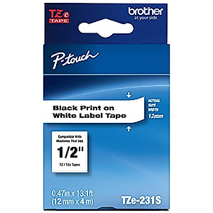 Brother Genuine P-Touch TZe-231S Economy Label Tape, Standard Laminated P-Touch Tape, Black on White, Perfect for Indoor or Outdoor Use, Water Resistant, (4M), Single-Pack