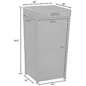 Pemberly Row Wicker Patio Trash Can in Weathered Gray