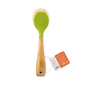 Full Circle Be Good Bamboo Handle Dish Brush – Sustainable Kitchen Cleaning with Tough Bristles - Natural Dish Scrubber & Cast Iron Cleaner - Long Handle Brush for Dishes, Pots, and Pans, Green