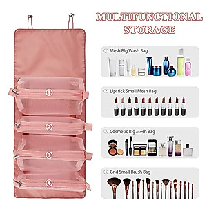 Senyucom Detachable Cosmefic Bag, 4 IN 1 Removable Portable Toiletry Travel Hanging Makeup Bags Organizer,Bathroom Bag for Shower (Pink)