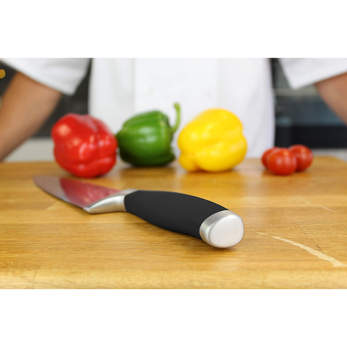 Taylors Eye Witness Syracuse Chefs/Cooks Kitchen Knife - Professional 20cm/8 Inch Cutting Edge, Multi Use. Precision Ground, Razor Sharp, Ultra Fine Blade. Soft Textured Grip Matte Black Handle.