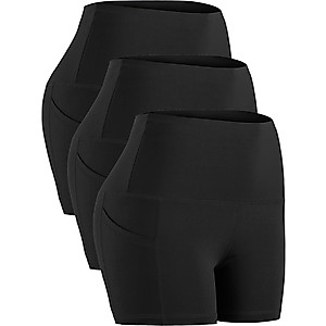 CADMUS High Waist Athletic Shorts for Womens Yoga Fitness Workout Running Shorts with Deep Pockets,3 Pack,1016,Black & Black & Black,Medium