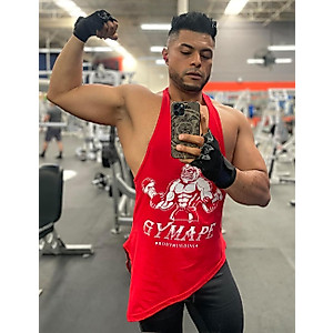 Men's Y-Back Bodybuilding Workout Stringer Tank Tops Muscle Sleeveless T Shirts with Incline Hem Color Red Size L
