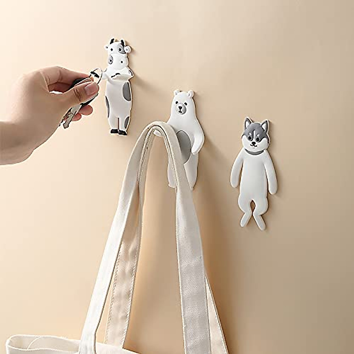 SUBIAOY Adhesive Wall Hooks-4PCS Cute Animal Decorative Wall Hooks Reusable Waterproof Self Adhesive Hooks Bear Cow Dog Zebra Sticker Refrigerator Gifts Can Washed Home Decoration Wall Hook
