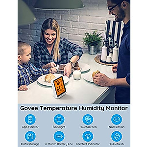 Govee Bluetooth Thermometer Hygrometer with 4.5 Inch Large Backlight LCD Touchscreen, Digital Temperature Humidity Monitor with App Alerts, 2 Years Data Record & Export, for Nursery Room Greenhouse
