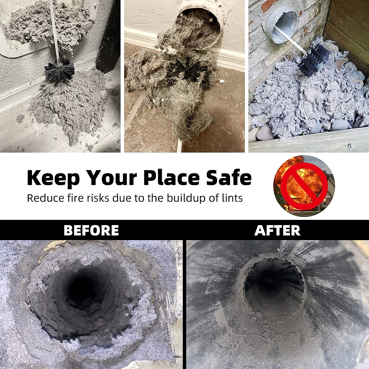 SEKKVY 30 feet Dryer Duct Cleaning Kit Chimney Cleaner Brush Lint Remover Use with or Without Drill Includes 18 Rods and 2 Nylon Brush Heads