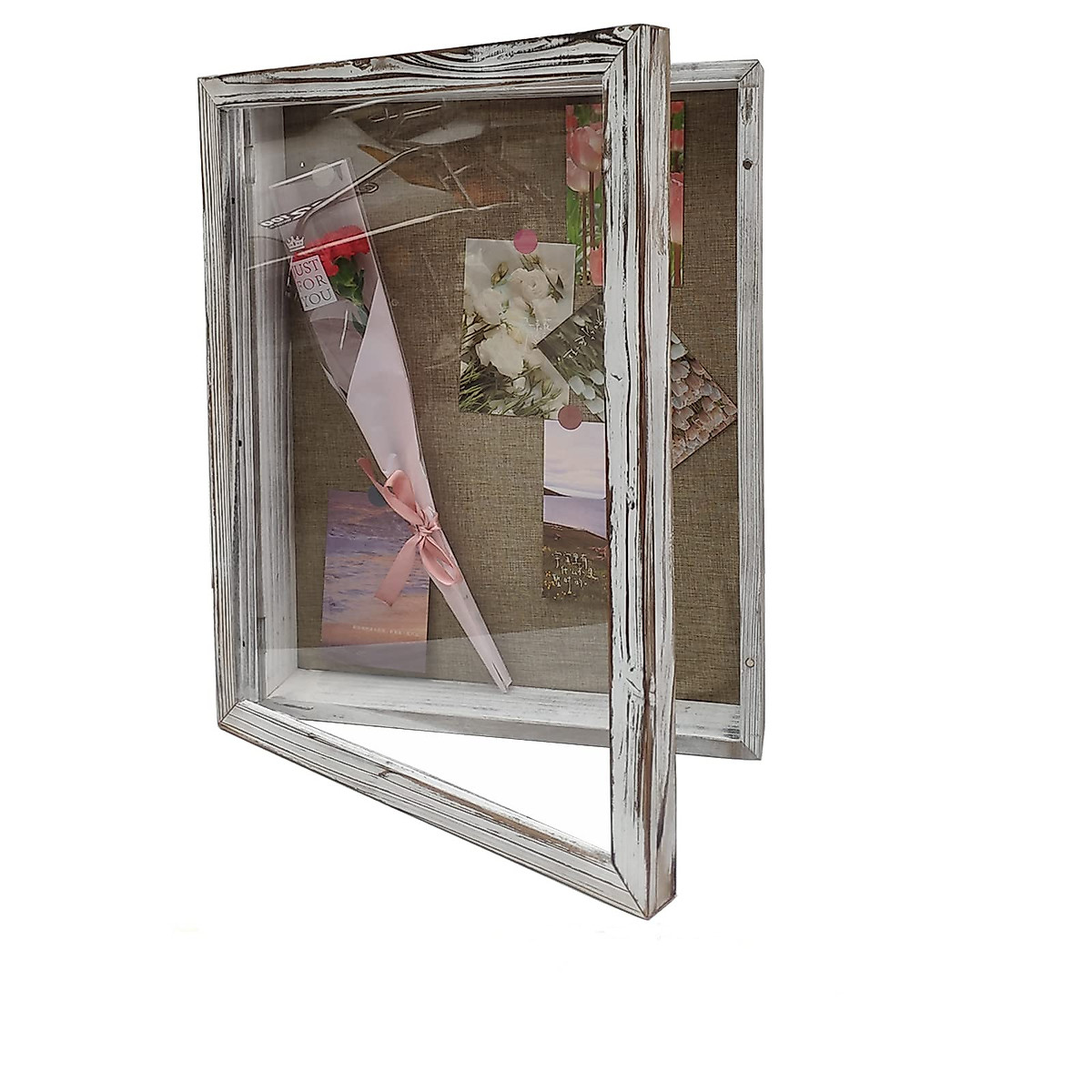 WANLIAN Shadow Box Frame16x20, Extra Large Shadow Boxes Display Cases Wooden Linen Back, Wall-Mounted Deep Display Box Picture Frame for Photos Memorabilia Wedding Jersey Medals Antique (White)