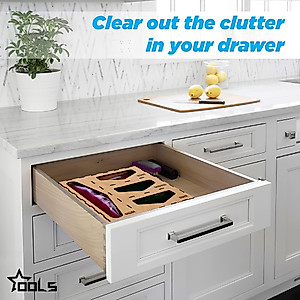 Ziplock bag storage organizer by Bools–Kitchen Drawer Organizer Compatible With Ziploc, Solimo, Glad, Hefty For Gallon, Quart, Sandwich & Snack Variety Size Bags