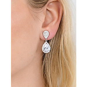 Mariell Cubic Zirconia Crystal Teardrop Dangle Bridal and Wedding Earrings, CZ Jewelry for Brides, Bridesmaids, Homecoming, Prom and Dressy Everyday Wear