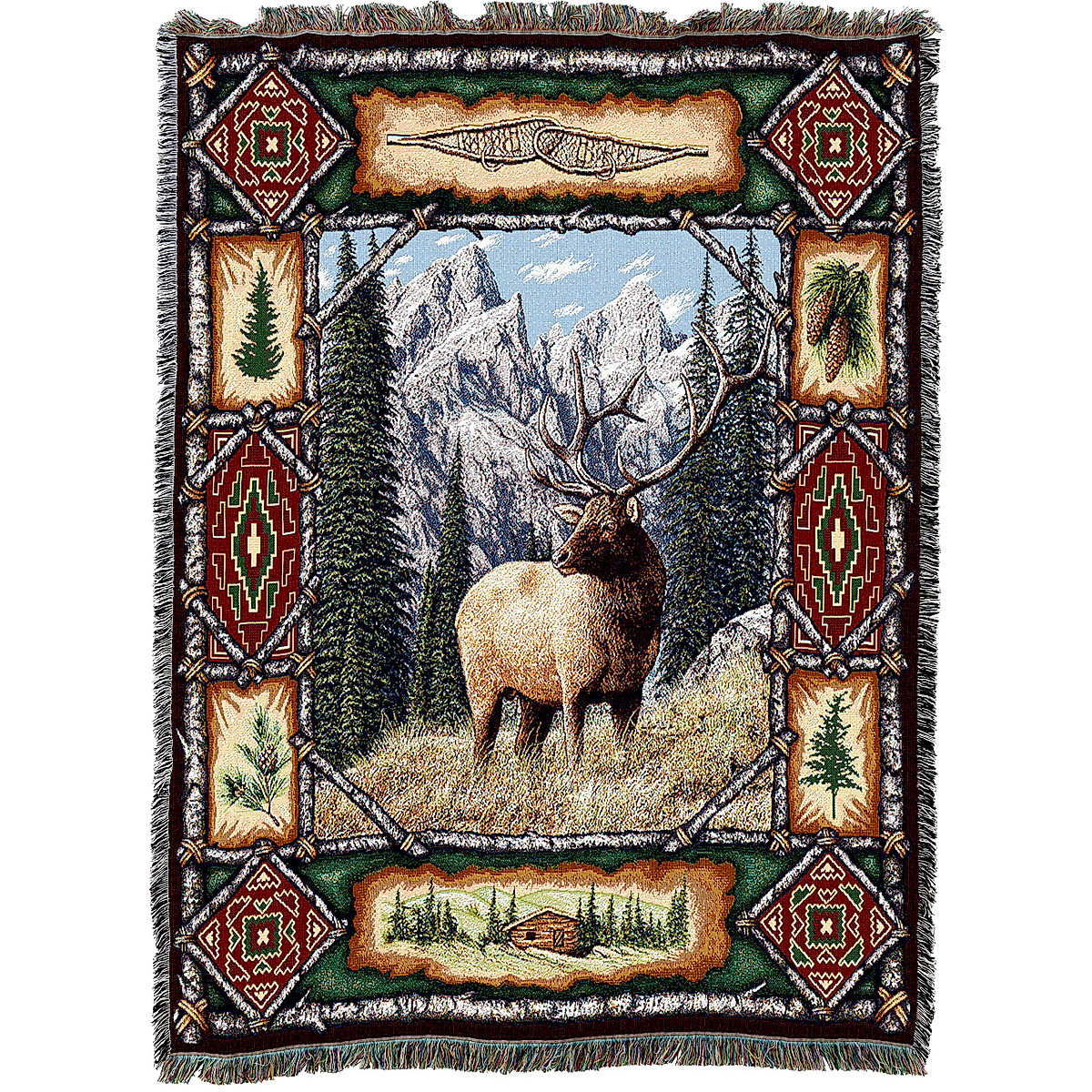 Pure Country Weavers Elk Lodge Blanket - Wildlife Cabin Gift Tapestry Throw Woven from Cotton - Made in The USA (72x54)