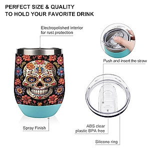 WYUSPGK 304 Stainless Steel Insulated Cup, Sugar Skulls Print Smooth Rim, Durable & Reusable - Perfect for Office, Home, And Travel