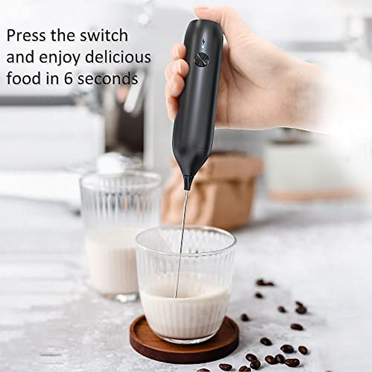 GOGOLIN Electric Milk Frother Handheld with 500mAh Type-C rechargeable Design Foam Maker, Coffee Hot Chocolate Egg Whisk Drink Mixer Mini Blender