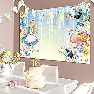 5x3 ft Alice in Wonderland Backdrop for Girls Birthday Party Decorations Floral Tea Party Easter Bunny Banner Background for Birthday Party Supplies