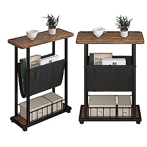 Walmokid 3 Tier Side Table with Magazine Holder, Industrial End Table with Open Storage, Wooden Bedside Table, Nightstand for Living Room, Bedroom, Small Spaces, Easy Assembly, Rustic Brown