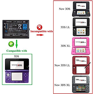HDCKU Battery Replacement Compatible for Nin 3DS CTR-003 with Tool Kit Pack(Not compatiable with 3DS XL SPR-003)
