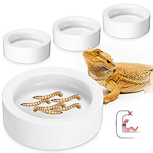 Meanplan 4 Pieces Reptile Water Food Bowl Terrarium Bowls Worm Dish Ceramic Pet Bowls Mini Reptile Food Ceramics Water Bowl Anti-Escape Mini Reptile Feeder for Lizard Anoles Bearded Dragons