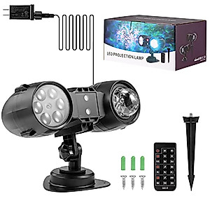 3 in 1 Halloween Christmas Projector Light, Waterproof Outdoor Projector Spotlights Landscape LED Lights with Dynamic Patterns Water Ripple Red and Green Dot for Party Yard Garden Decorations