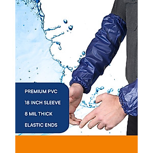 Truline (Pack of 12 Pairs) Blue Vinyl Arm Sleeve Waterproof Disposable PVC Oversleeves for Cooking, Painting, and Chemical Resistance - 18 Inches with Elastic Ends