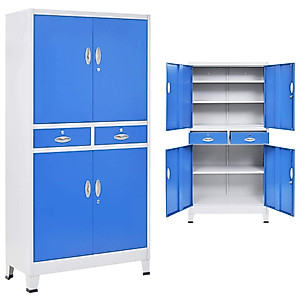 Festnight Metal Office Cabinet with 3 Adjustable Shelves and 2 Drawers Lockable 4 Door File Storage Cabinet Letter Documents Organizer Home Office Furniture 35.4 x 15.7 x 70.9 Inches (W x D x H)