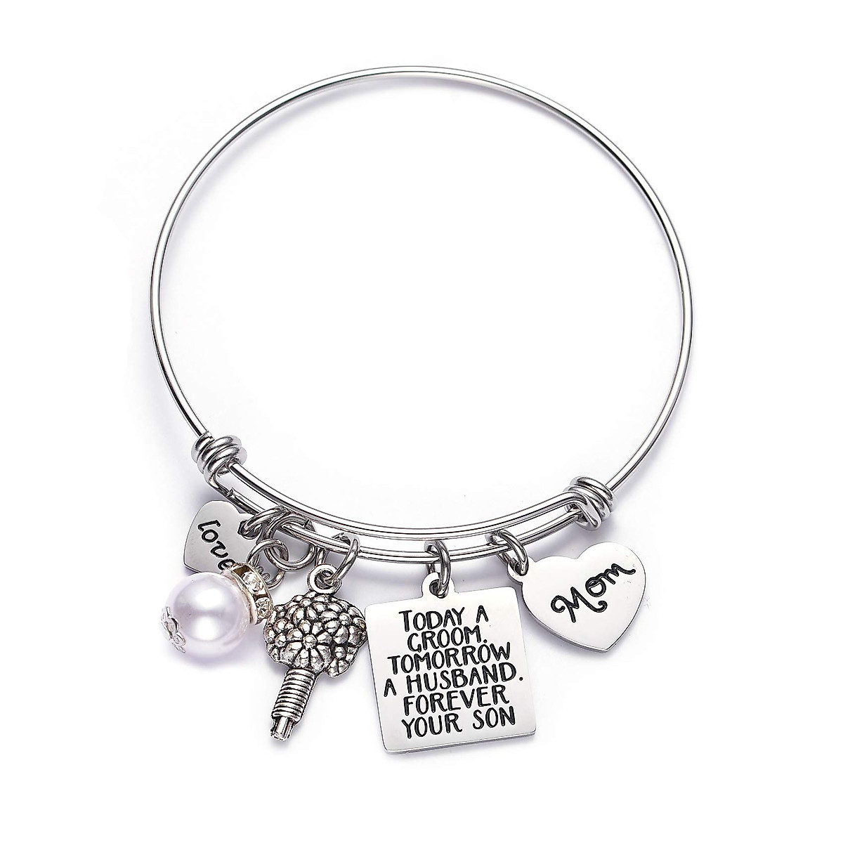 LParkin Mother of The Groom Bride Gifts Mother in Law Gift Mom Bangle Bracelets from Son Today a Groom Tomorrow a Husband Forever Your Son Bracelet