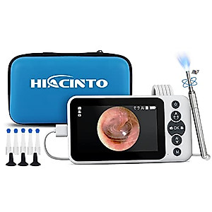 AI Intelligent Visual Digital Otoscope, Hiacinto Ear Wax Removal Tool with 4.5Inch IPS Screen, 3.2mm Ear Camera with Gyroscope, Supports Photo and Video Recording, 32GB Card and Ear Cleaning Kits