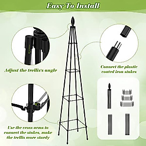 Garden Trellis for Climbing Plants Outdoor, 63 Inch Plant Support Trellis for Potted Plants, Tower Obelisk Trellis for Vines, Rose, Clematis, Flower Stands Plant Support Frame, Tomato Cage (1 Pack)