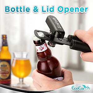 EcoEarth Can Opener (Black), Manual Easy Grip Handheld Tin Opener, Multipurpose Kitchen Tool w/Easy-Turn Knob & Convenient Hanging Holes, Lid Top Remover