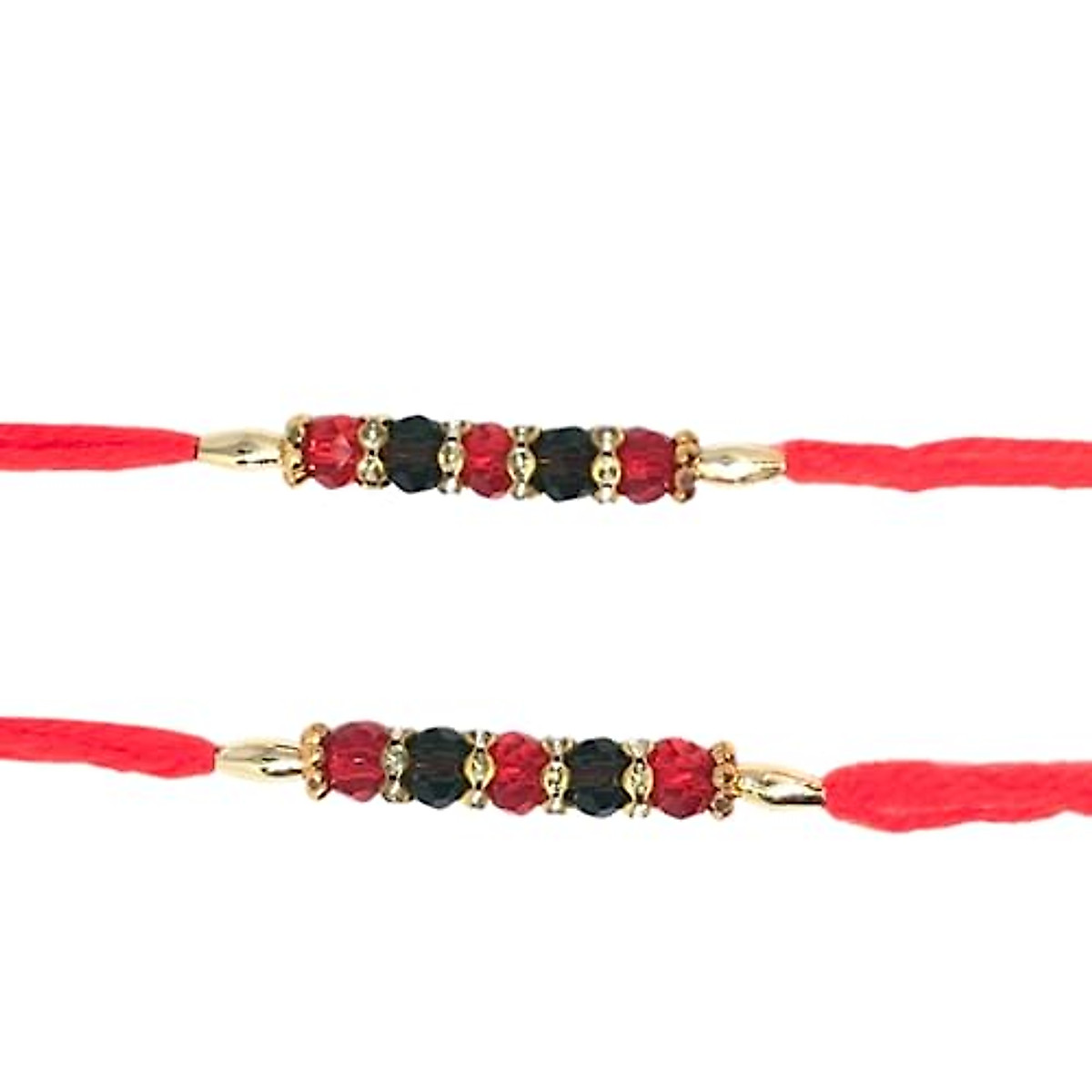 IndiaBigShop Rakhi for Bhaiya, 2 Ring Stone Brother Rakhee, Rakhi, Red-Green Crystal with Stone Rings Rakhi Thread- Set of 2