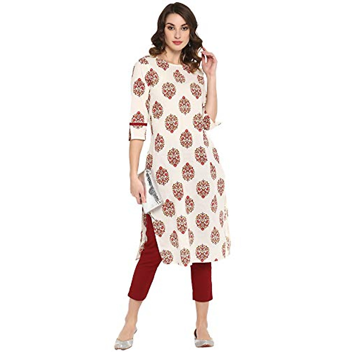 Janasya Indian Women's White Pure Cotton Kurta(JNE3440-KR-M)