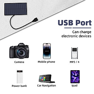 5W Solar Panel，Solar Panel Charger for Rechargeable Battery Powered Surveillance Cam with Micro USB to USB C Input Port for Phone iPad Outdoor Use (Black)