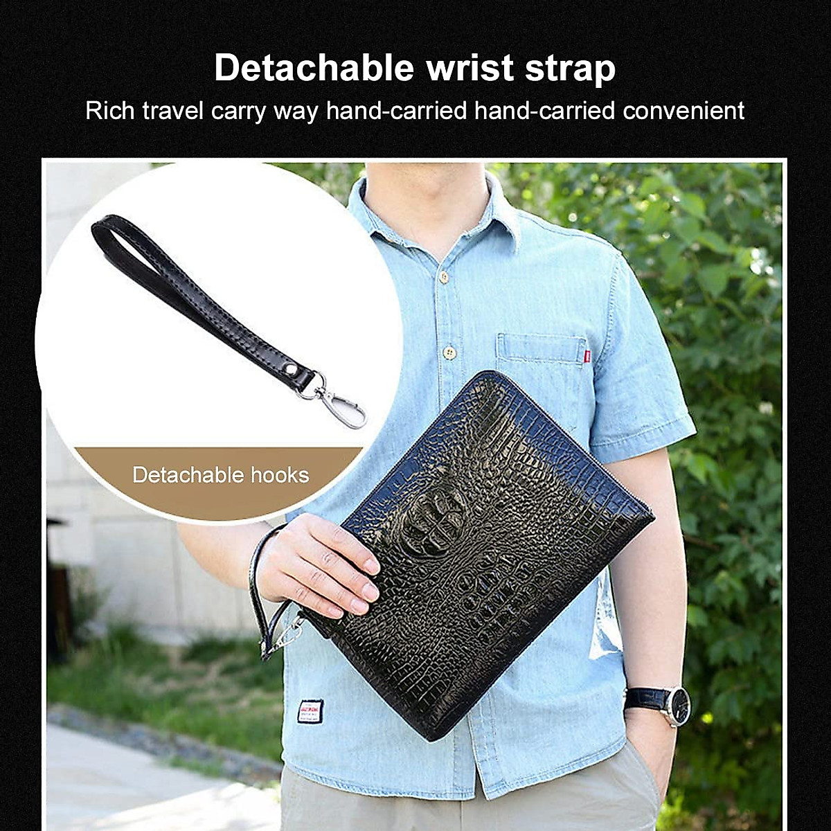 DAISHA Large Capacity Clutch Bag Purse,Business Wristlet Wallets for Men,Imitation crocodile leather texture Handbag Wallet.